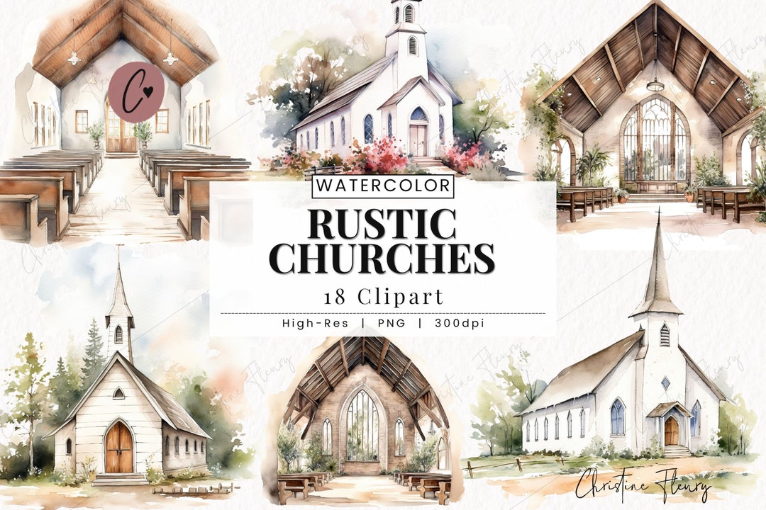 Watercolor Rustic Churches Clipart, Religious PNG, Watercolor Church ...
