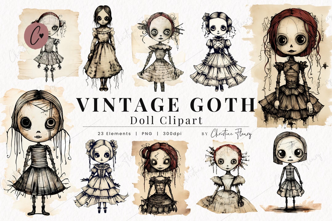Vintage Goth Doll Clipart, Gothic Clipart, Halloween PNG, PNG Instant ...