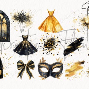 Golden New Years Eve Clipart, New Years PNG, Watercolor New Years ...
