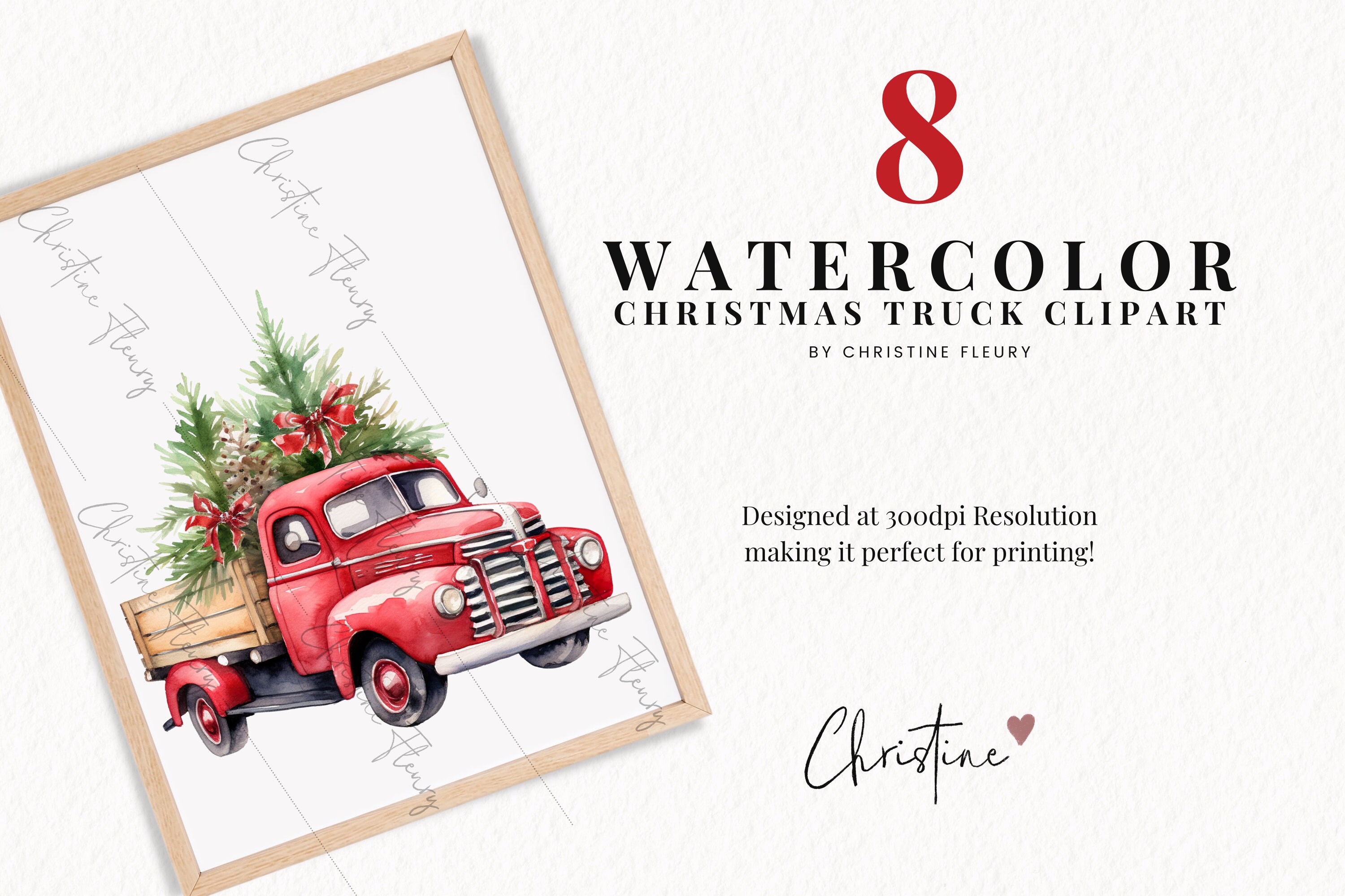 Watercolor Christmas Truck Clipart, Watercolor Christmas Clipart ...