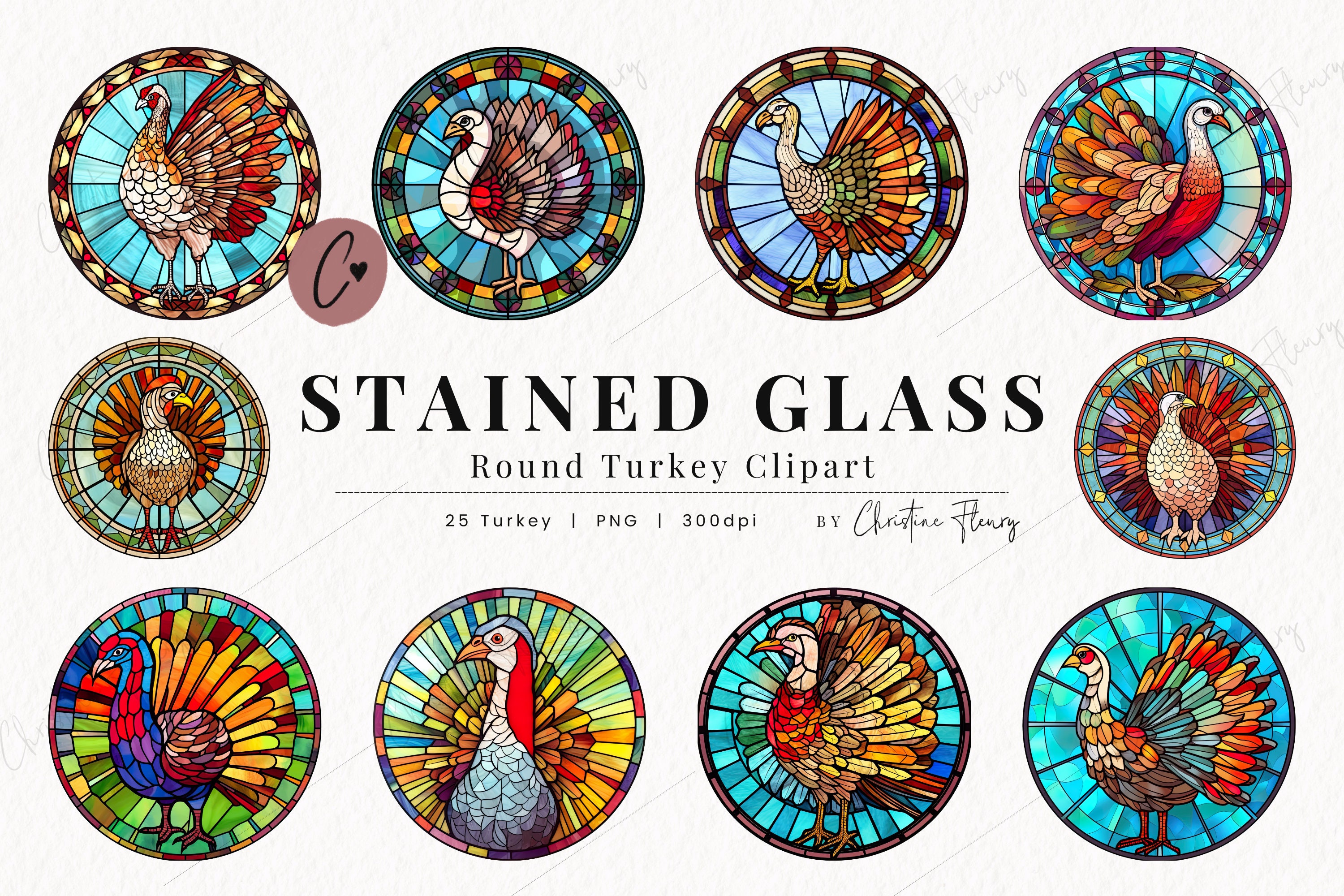 25 Round Turkey Stained Glass Clipart Stained Glass PNG - Etsy