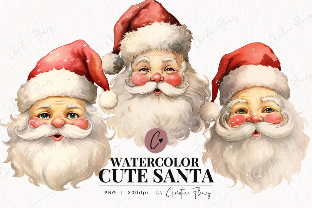 Watercolor Cute Santa Clipart, Watercolor Santa Clause Clipart ...