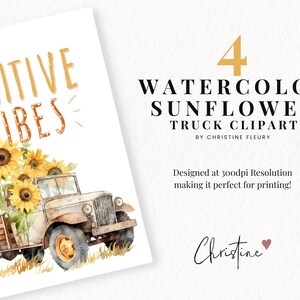 Watercolor Sunflower Trucks Clipart, Watercolor Sunflower Clipart ...