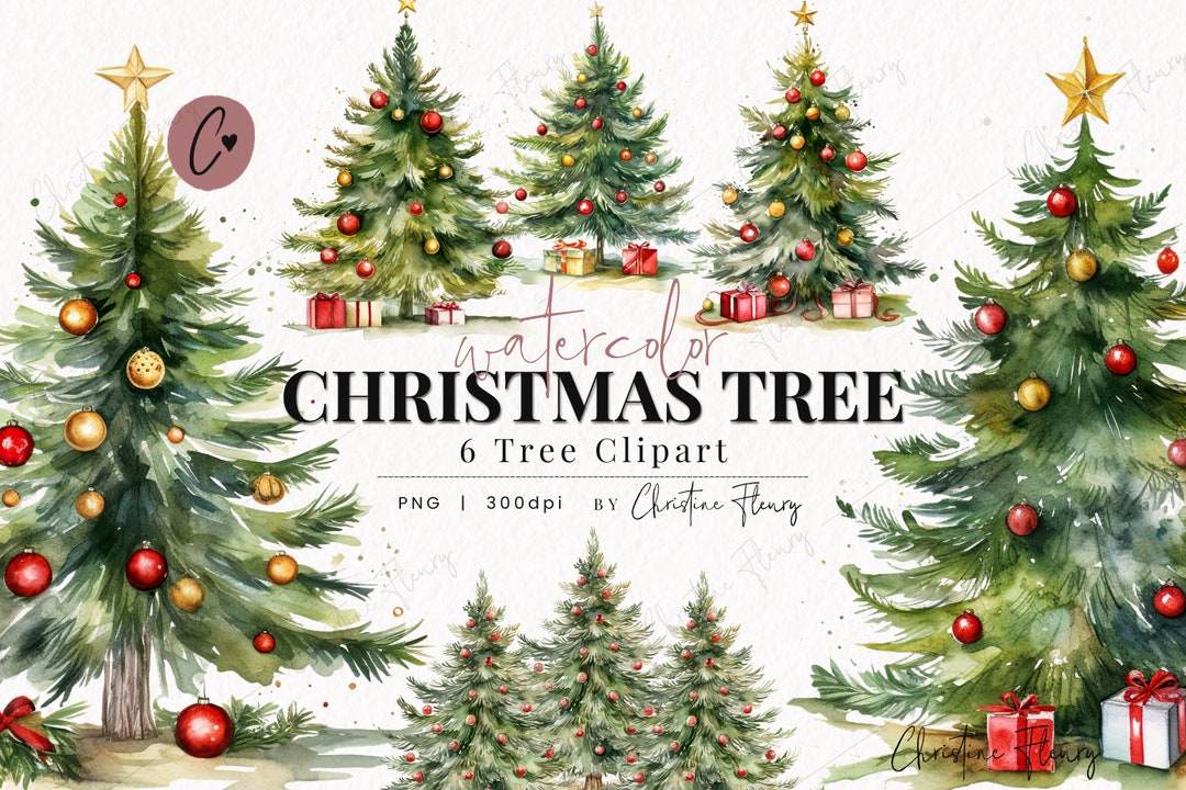 Watercolor Christmas Tree Clipart, Watercolor Christmas Clipart, Tree ...