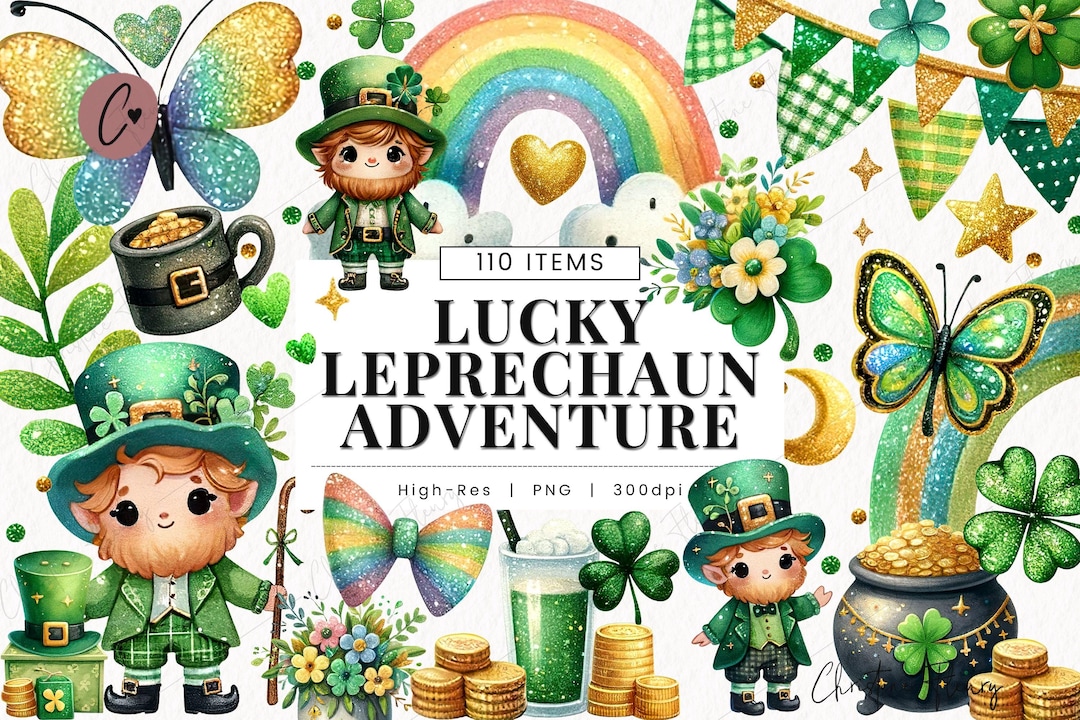 110 Lucky Leprechaun Adventure Clipart, St Patrick's Day PNG ...