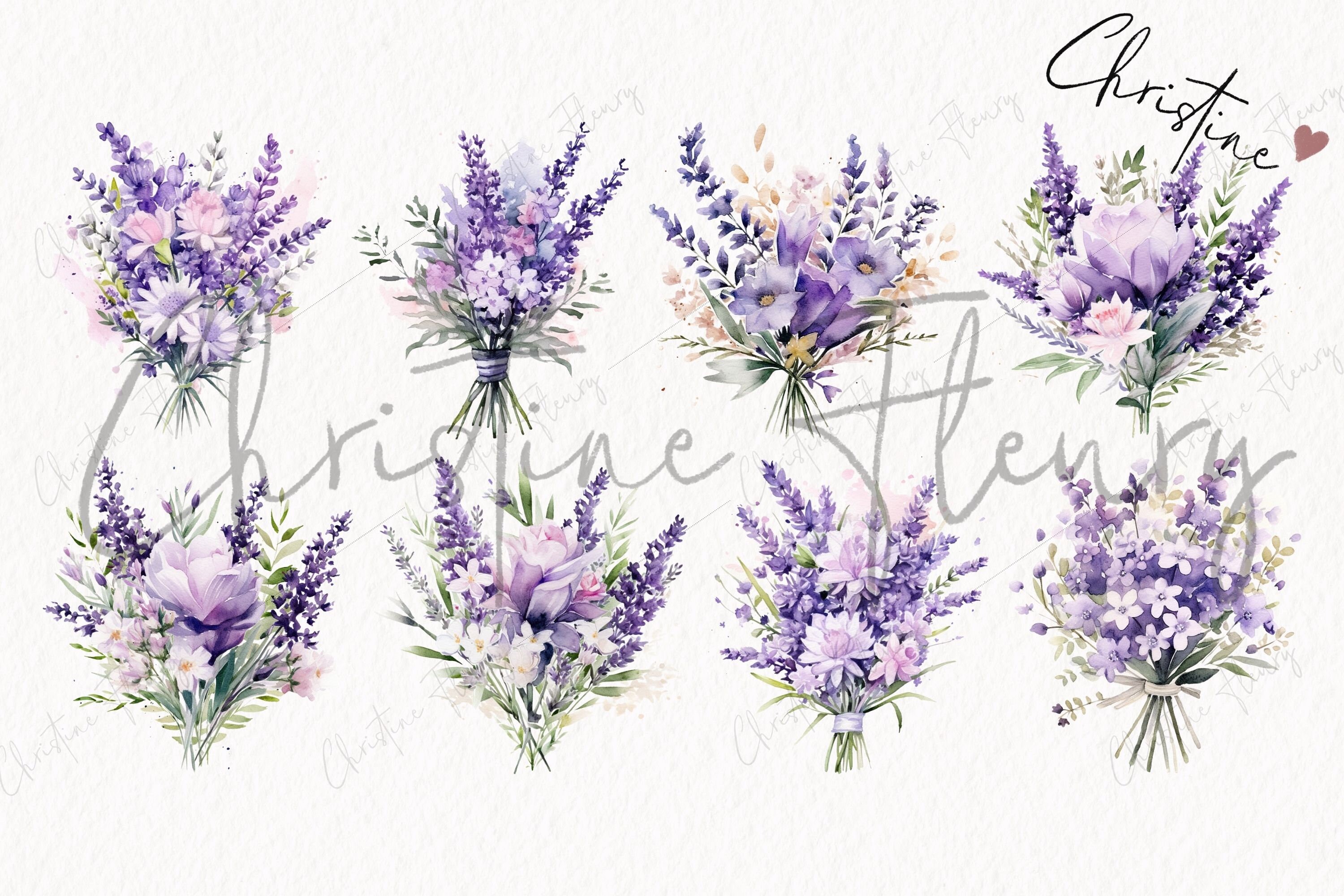 Watercolor Lavender & Purple Flowers Clipart, Watercolor Wedding ...