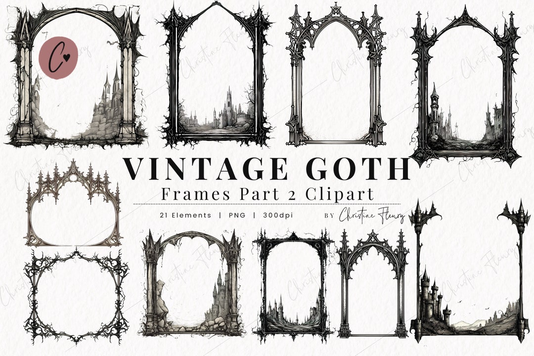 Vintage Goth Frames Clipart Part 2, Gothic Clipart, Halloween PNG, PNG ...
