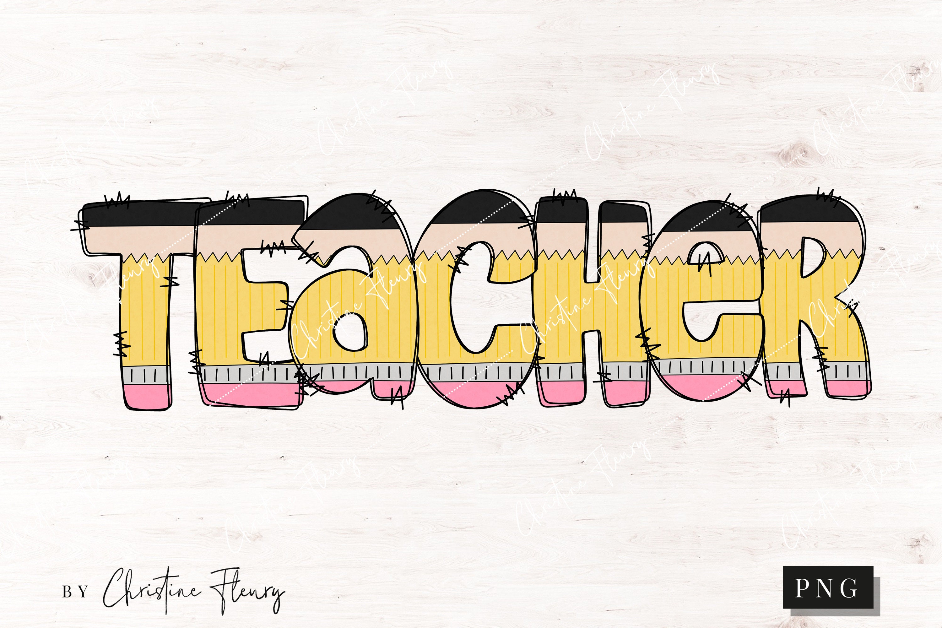 Pencil Doodle Teacher PNG Front & Back, Back to School PNG, Teacher Png ...