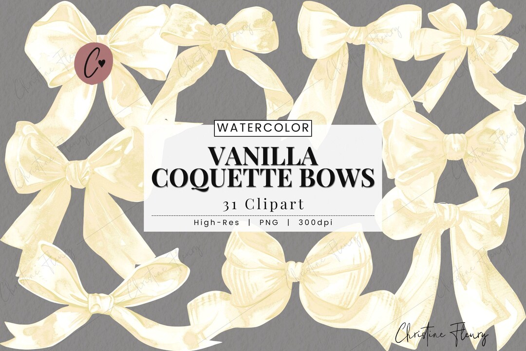 Watercolor Vanilla Coquette Bows Clipart, Beige Bow Clipart, Coquette ...