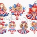 4th of July Girls Clipart, Watercolor Patriotic Clipart, Independence ...