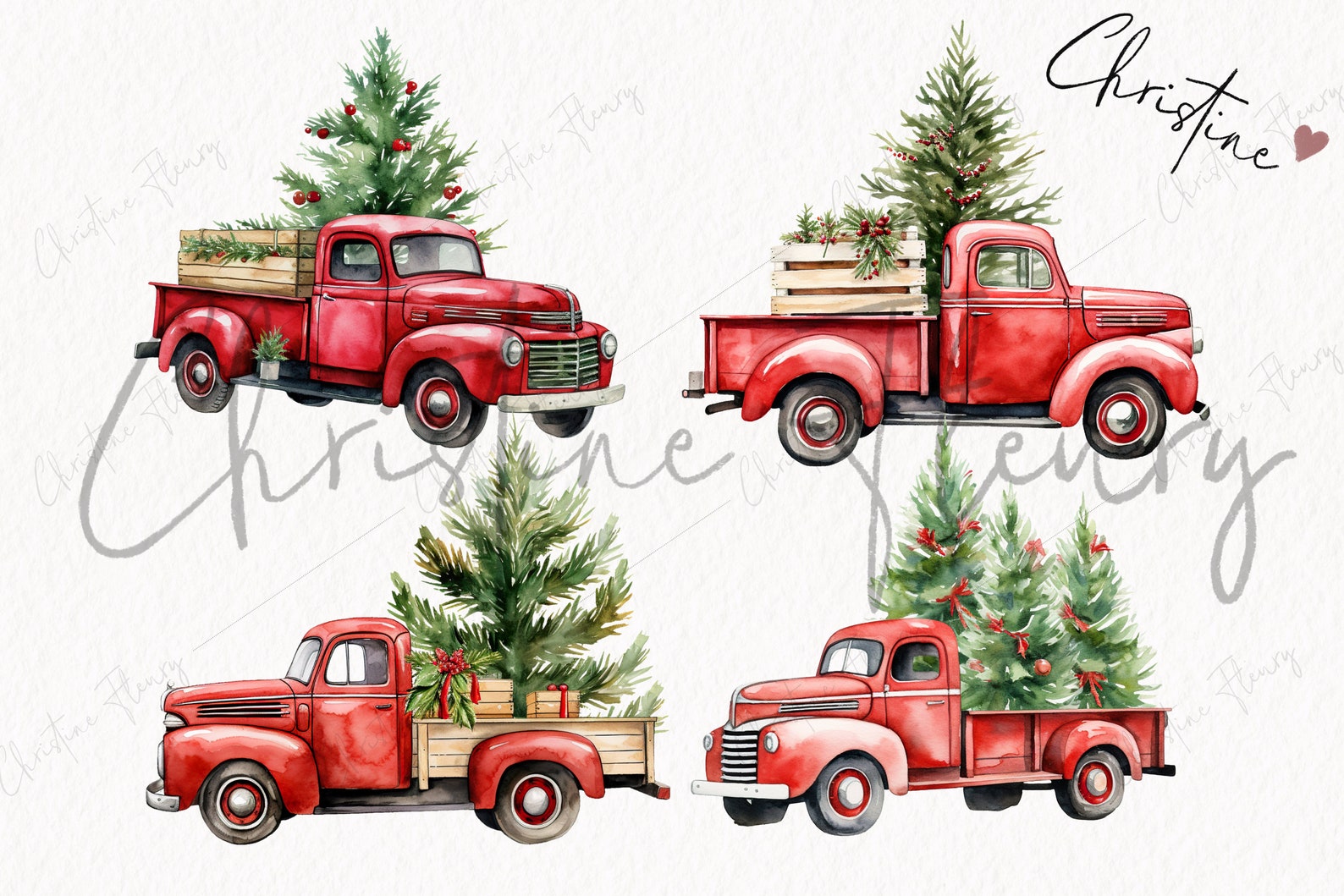 Watercolor Christmas Truck Clipart, Watercolor Christmas Clipart ...