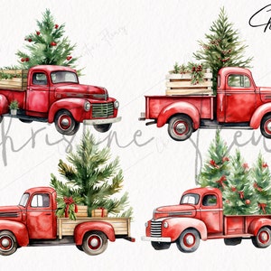 Watercolor Christmas Truck Clipart, Watercolor Christmas Clipart ...