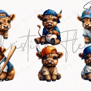 Watercolor Baseball Highland Cow Clipart, Baseball PNG, Highland Cow ...
