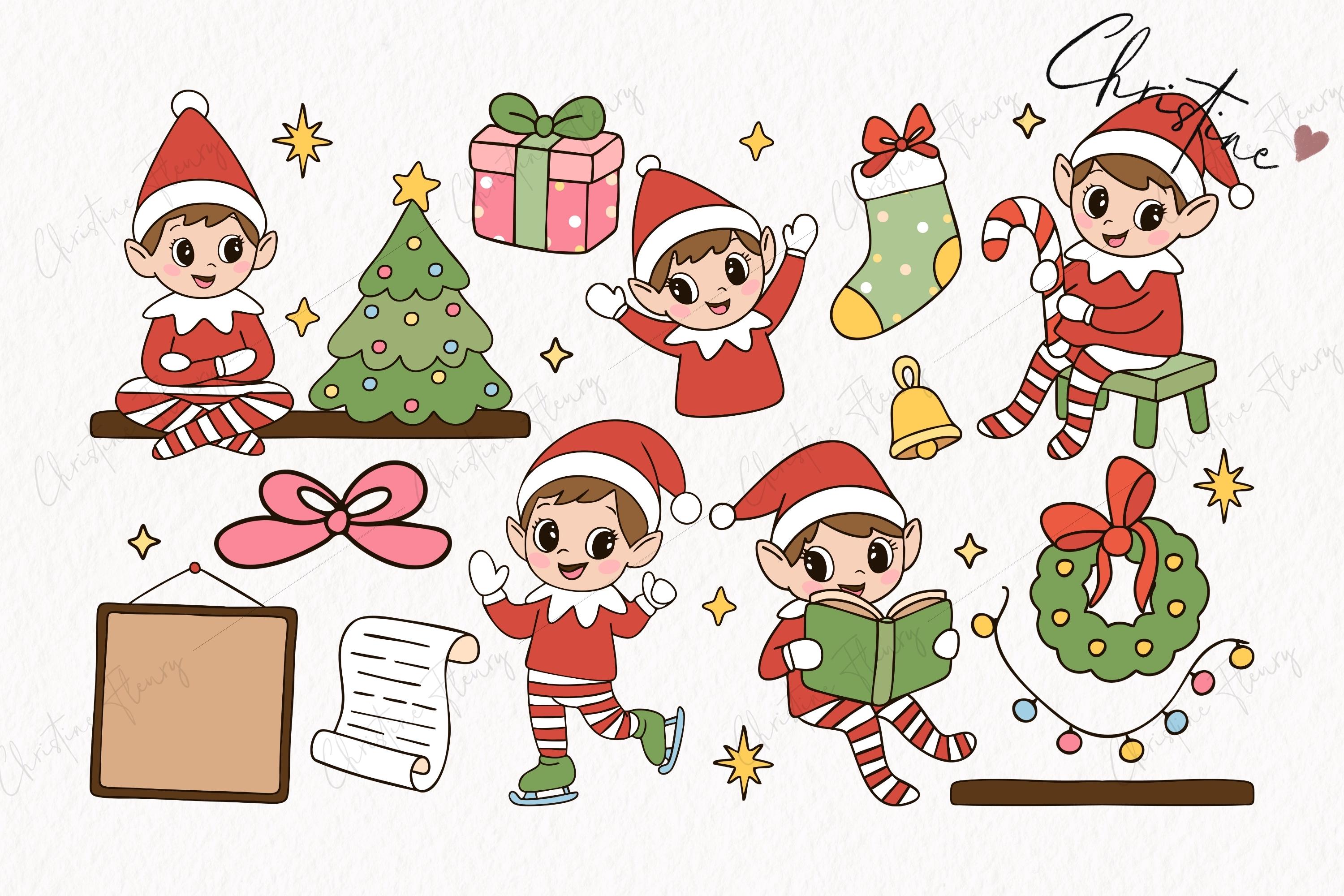 58 Doodle Christmas Elf Clipart Bundle, Hand Drawn Christmas Png ...