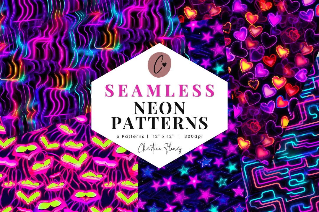 Neon Digital Paper Mini Pack, Seamless Neon Patterns, Printable Techno ...