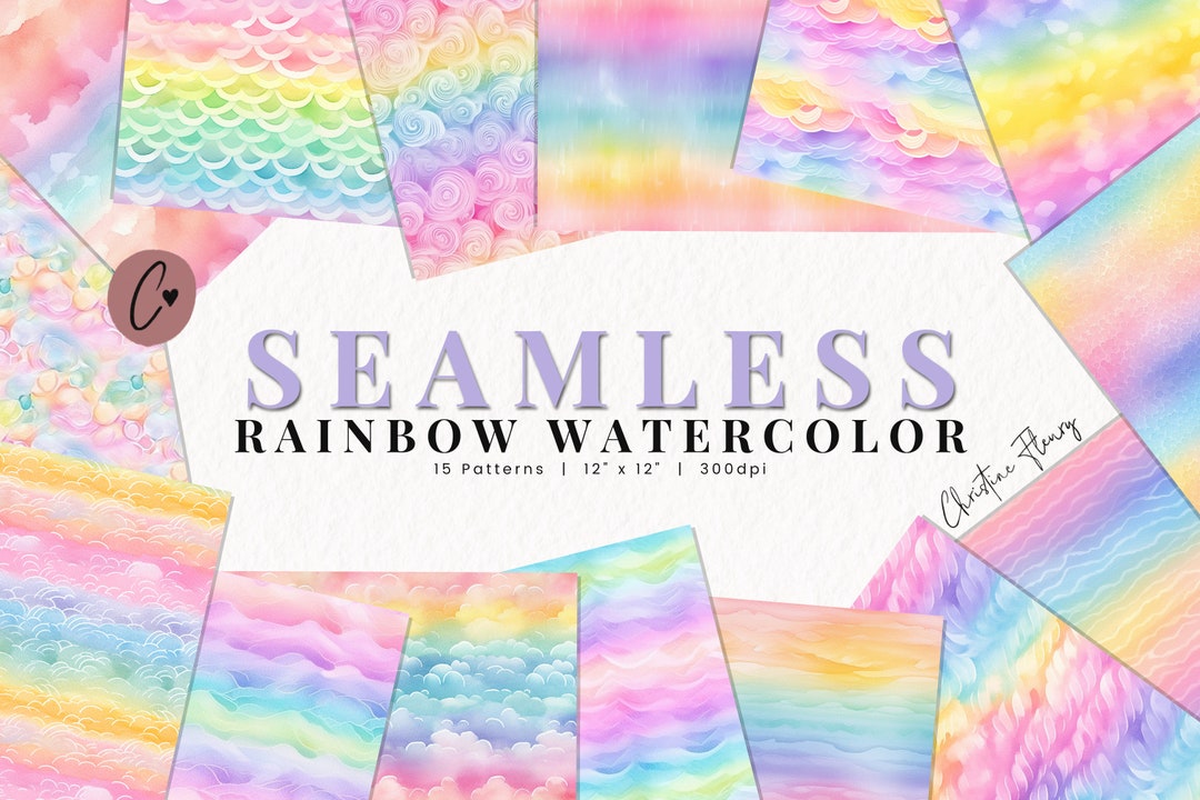 Seamless Rainbow Watercolor Digital Paper, Rainbow Pattern and ...