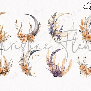Watercolor Boho Moon Floral Clipart, Watercolor Clipart, Watercolor ...