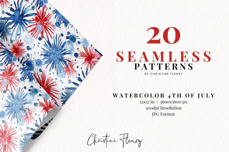Seamless Watercolor 4th of July Digital Paper, 4th of July Patterns ...