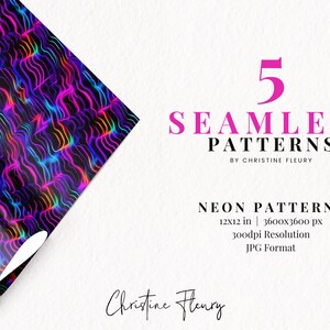 Neon Digital Paper Mini Pack, Seamless Neon Patterns, Printable Techno ...