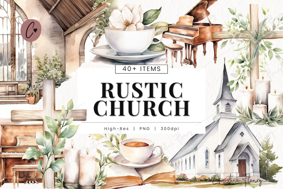Watercolor Rustic Church Bundle Clipart, Religious PNG, Watercolor ...