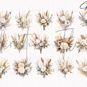 Watercolor Boho Neutral Floral Clipart, Watercolor Flower Clipart ...