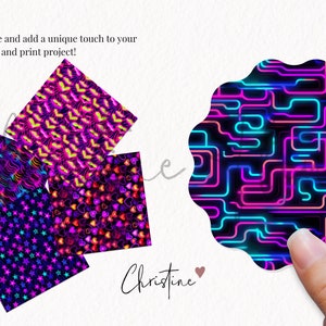 Neon Digital Paper Mini Pack, Seamless Neon Patterns, Printable Techno ...