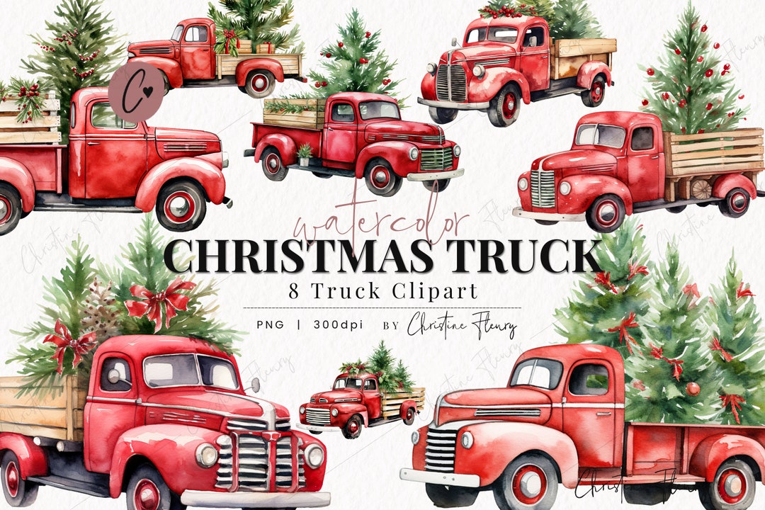 Watercolor Christmas Truck Clipart, Watercolor Christmas Clipart ...