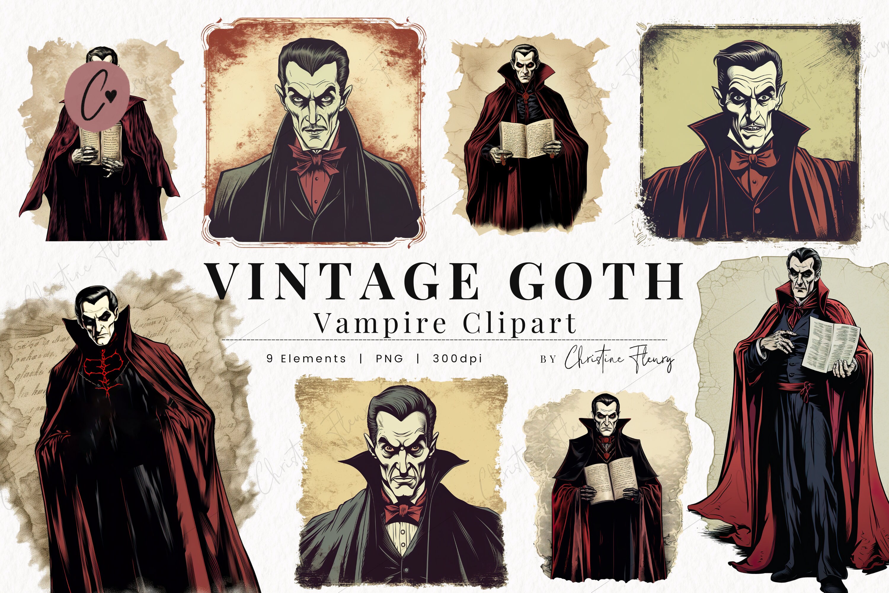 Vintage Goth Vampire Clipart Gothic Clipart Halloween PNG - Etsy