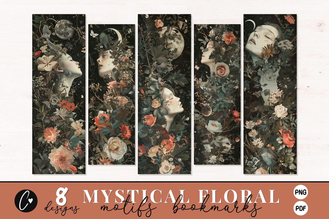 Mystical Floral Motifs Bookmark Designs, Flower Printable Bookmarks ...
