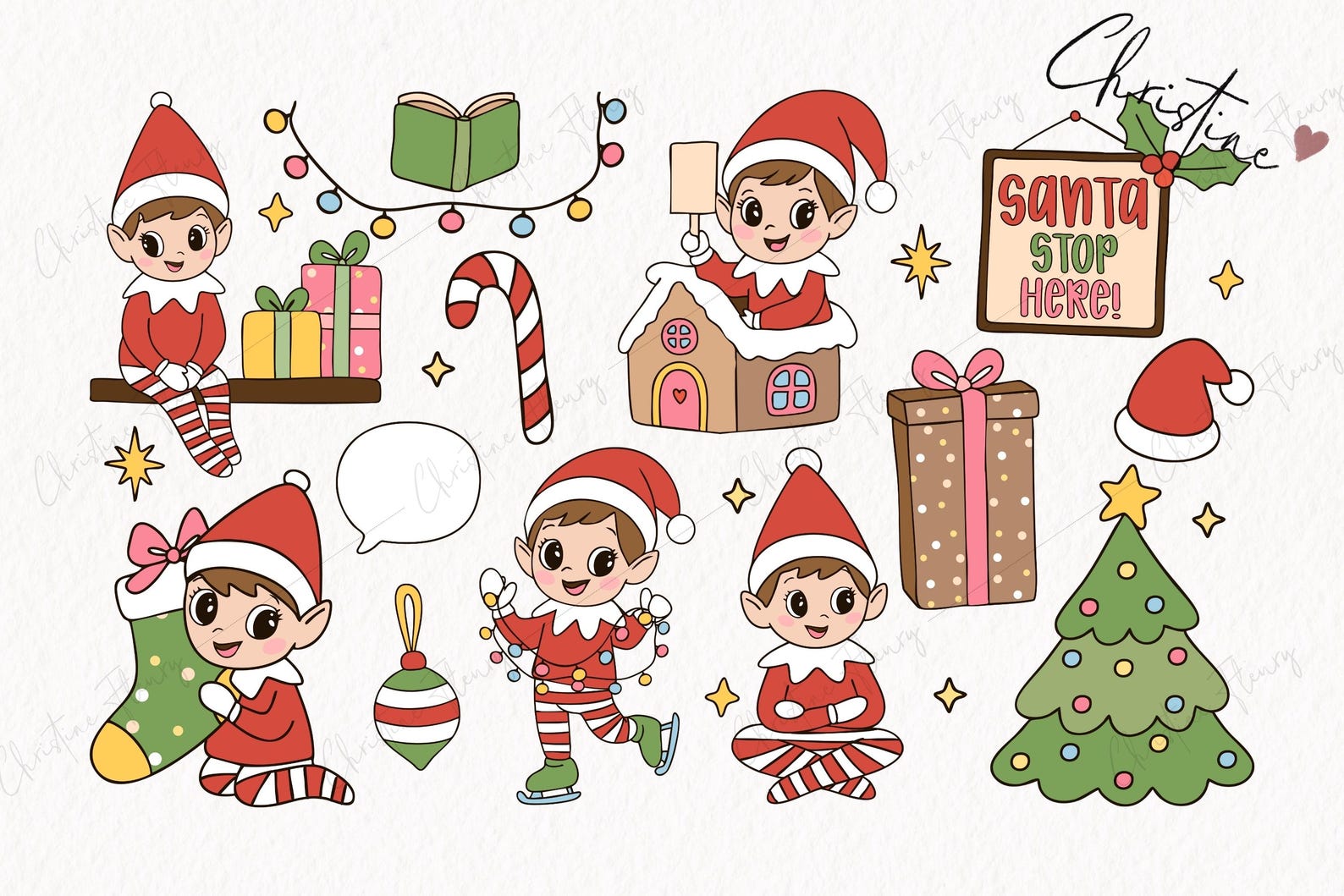 58 Doodle Christmas Elf Clipart Bundle, Hand Drawn Christmas Png ...