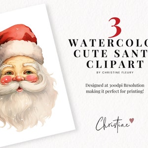 Watercolor Cute Santa Clipart, Watercolor Santa Clause Clipart ...