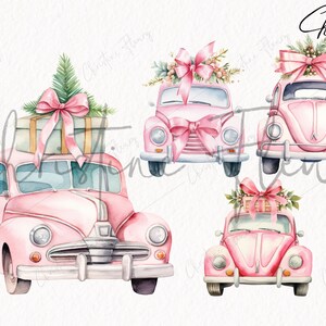Watercolor Pink Christmas Cars Clipart, Watercolor Christmas Clipart ...