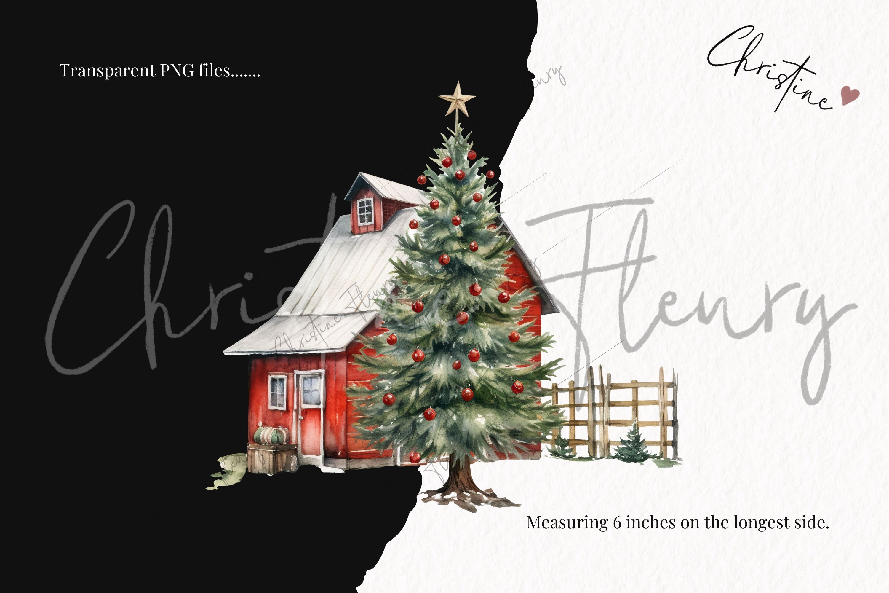 Watercolor Christmas Barn Clipart Watercolor Farmhouse - Etsy