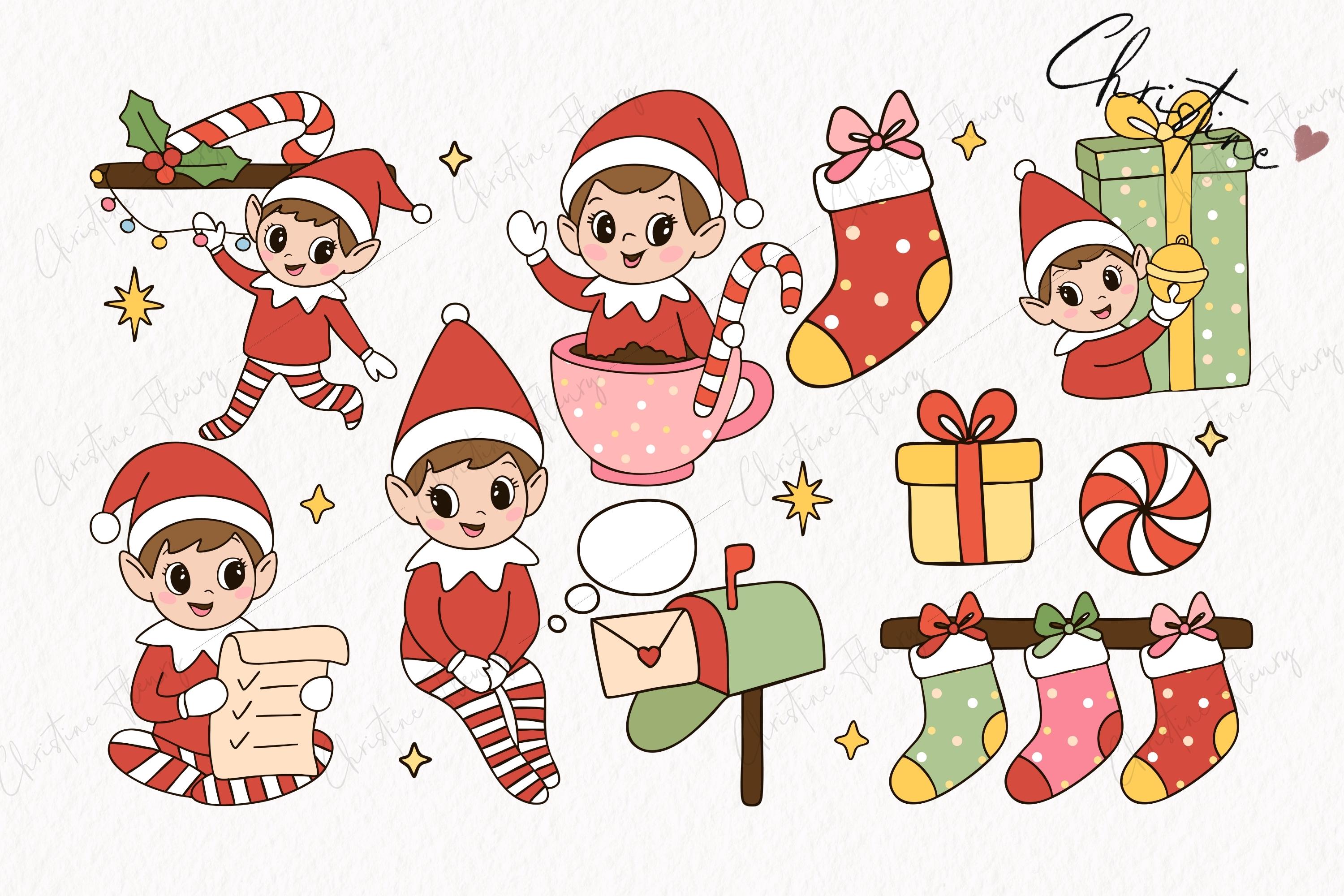 58 Doodle Christmas Elf Clipart Bundle, Hand Drawn Christmas Png ...