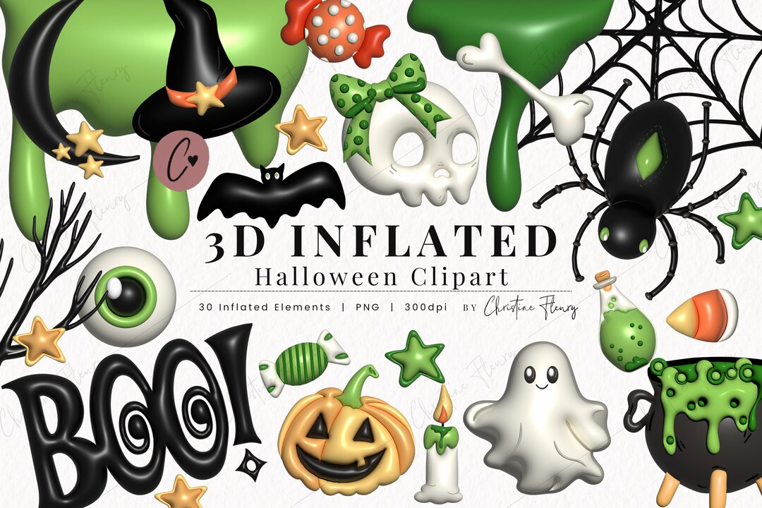 3D Inflated Halloween Clipart, Halloween Puff Illustration, Halloween ...