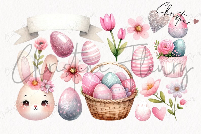 Watercolor Cute Easter Clipart Set, Spring PNG, Easter PNG, Cute Bunny ...
