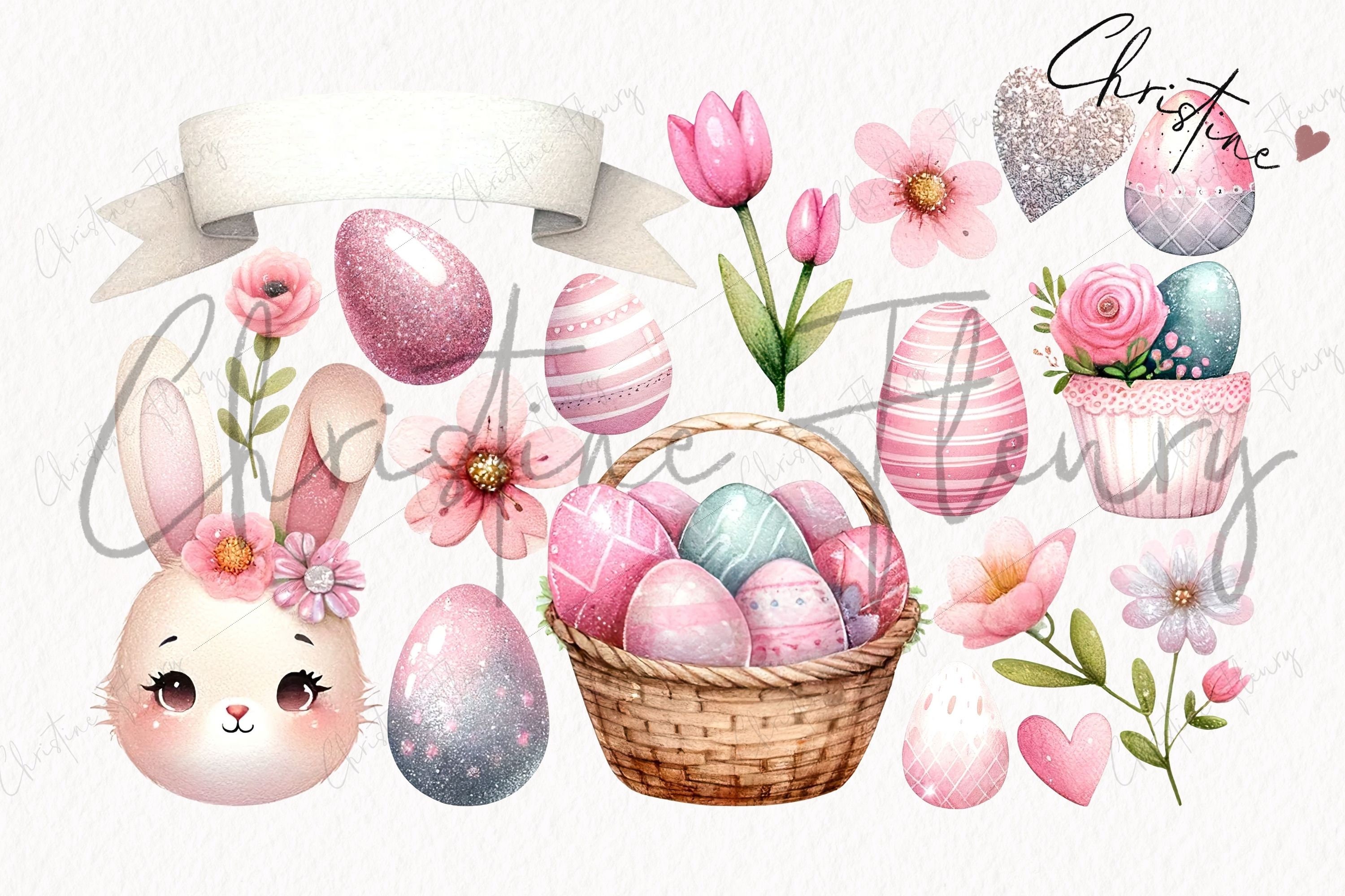 Watercolor Cute Easter Clipart Set, Spring PNG, Easter PNG, Cute Bunny ...
