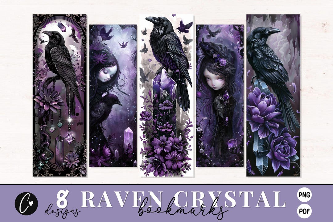 Raven Crystal Bookmark Designs, Purple Goth Printable Bookmarks ...