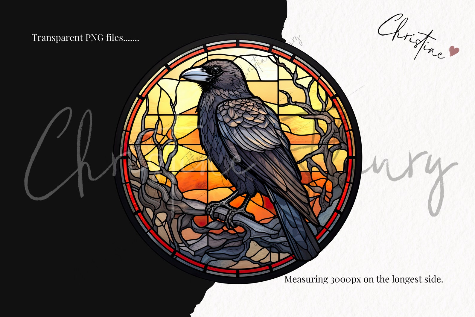 50 Round Raven Stained Glass Clipart Stained Glass PNG - Etsy