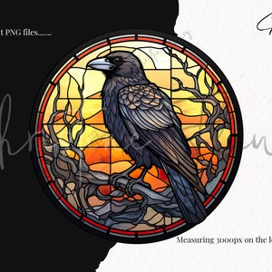 50 Round Raven Stained Glass Clipart, Stained Glass PNG, Halloween ...