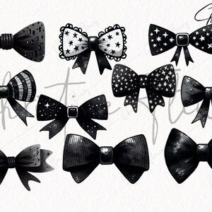 Watercolor Black Coquette Bows Clipart, Coquette Clipart, Gothic PNG ...