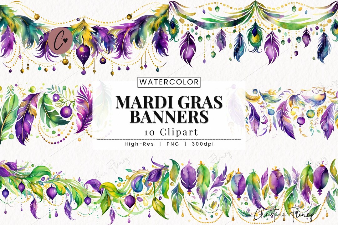 Watercolor Mardi Gras Borders Clipart, Mardi Gras PNG, Festival PNG ...