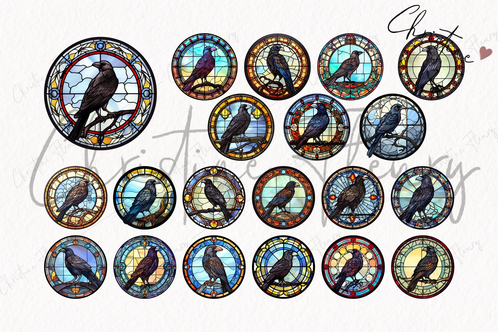 50 Round Raven Stained Glass Clipart Stained Glass PNG - Etsy