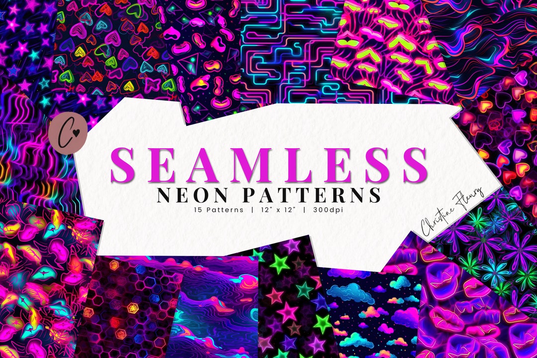 Seamless Neon Digital Paper, Neon Patterns, Printable Techno Paper ...
