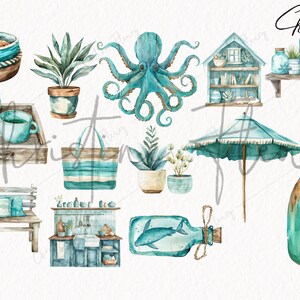 Watercolor Coastal Holiday Clipart, Beach PNG, Watercolor Summer ...