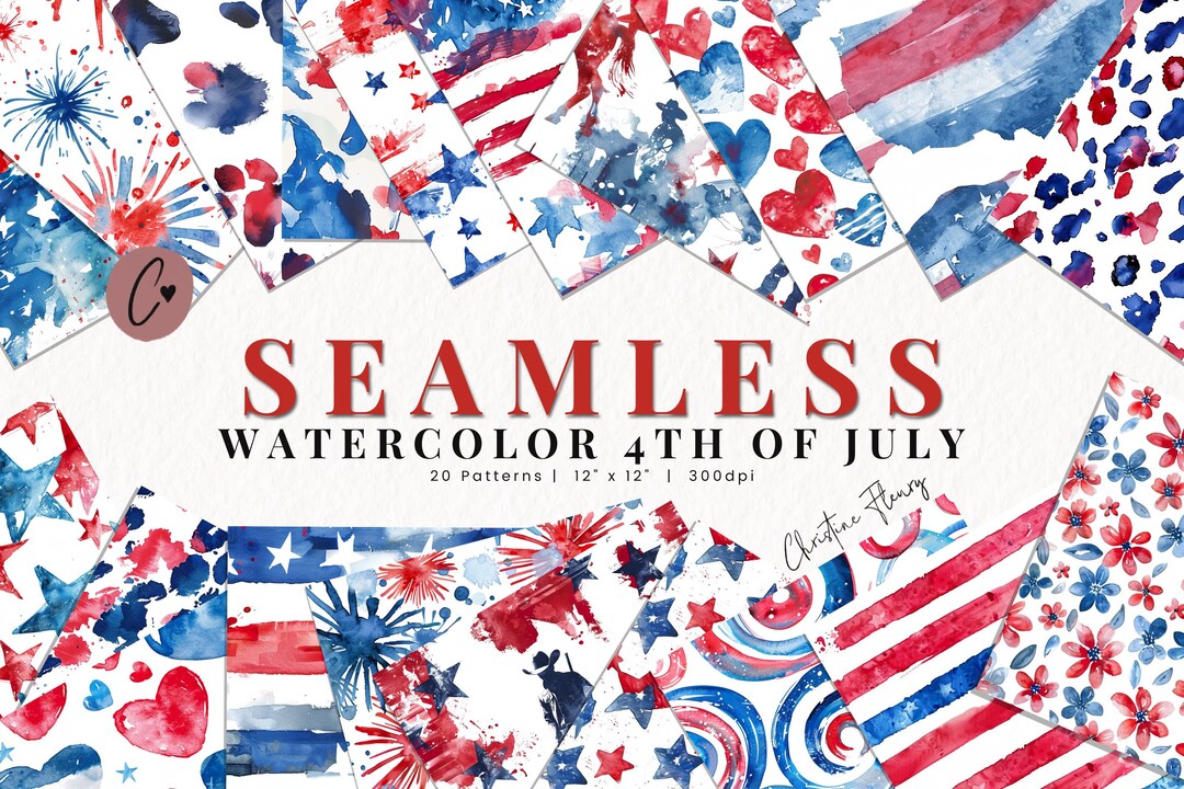 Seamless Watercolor 4th of July Digital Paper, 4th of July Patterns ...