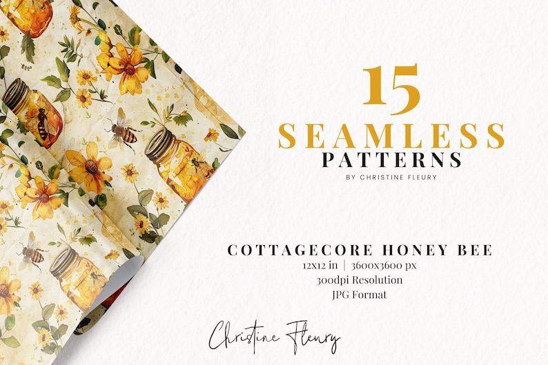 Seamless Cottagecore Honey Bee Digital Paper, Honey Bee Patterns ...