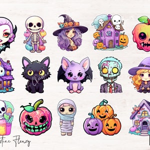 Kawaii Halloween Sticker PNG Bundle, Printable Halloween Stickers, Cute ...