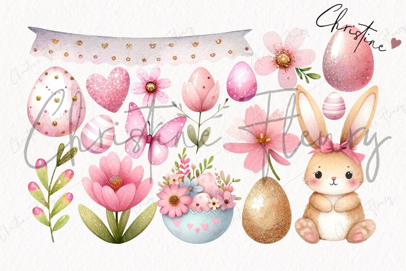 Watercolor Cute Easter Clipart Set, Spring PNG, Easter PNG, Cute Bunny ...