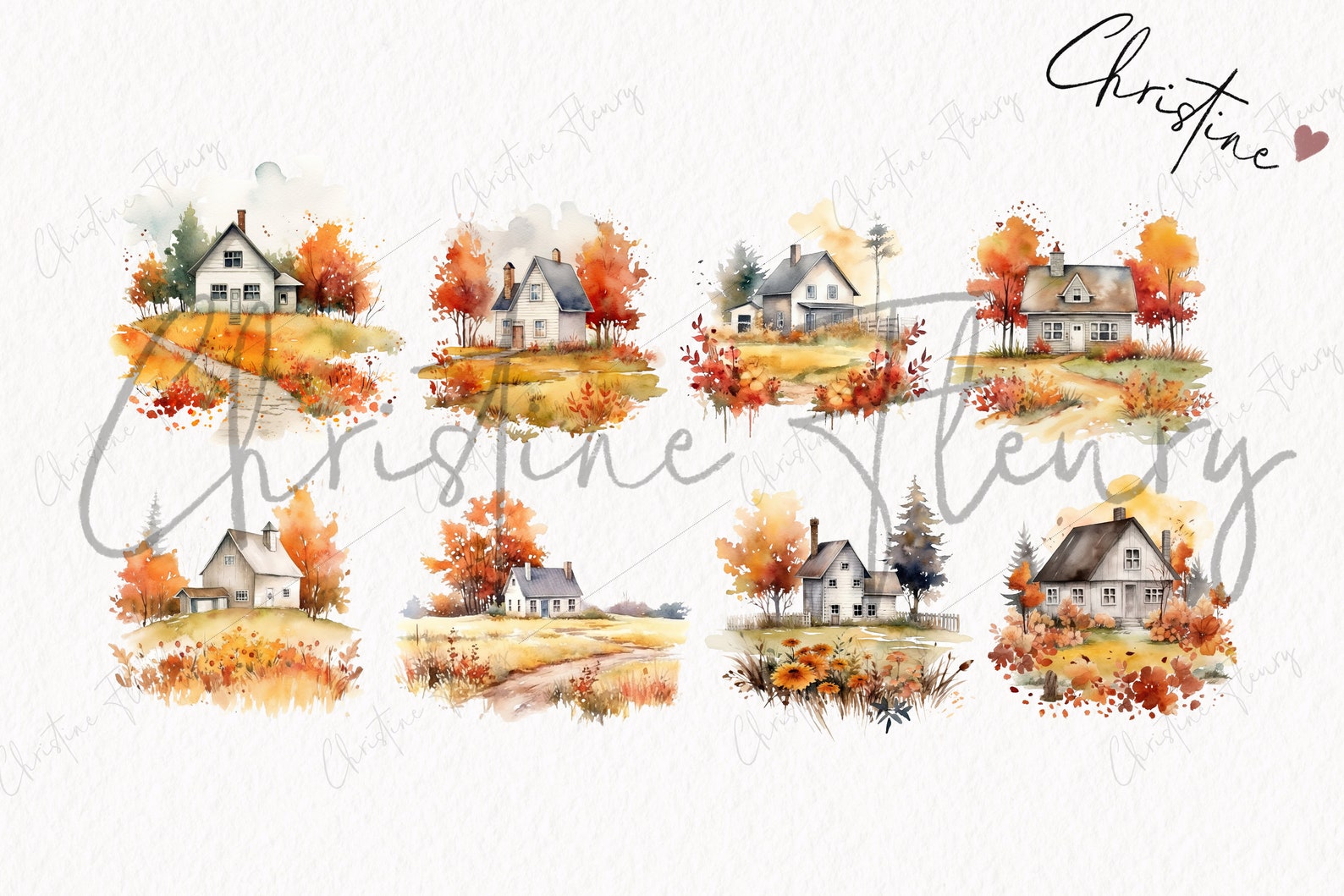 16 Watercolor Autumn Cottage Clipart Watercolor Fall Clipart - Etsy